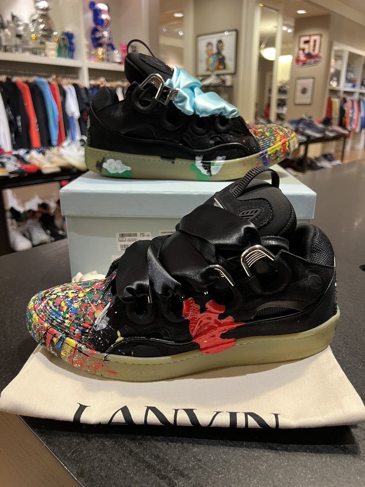Lanvin Gallery Dept x Lanvin Curb Paint Splatter Black Sneaker | Grailed