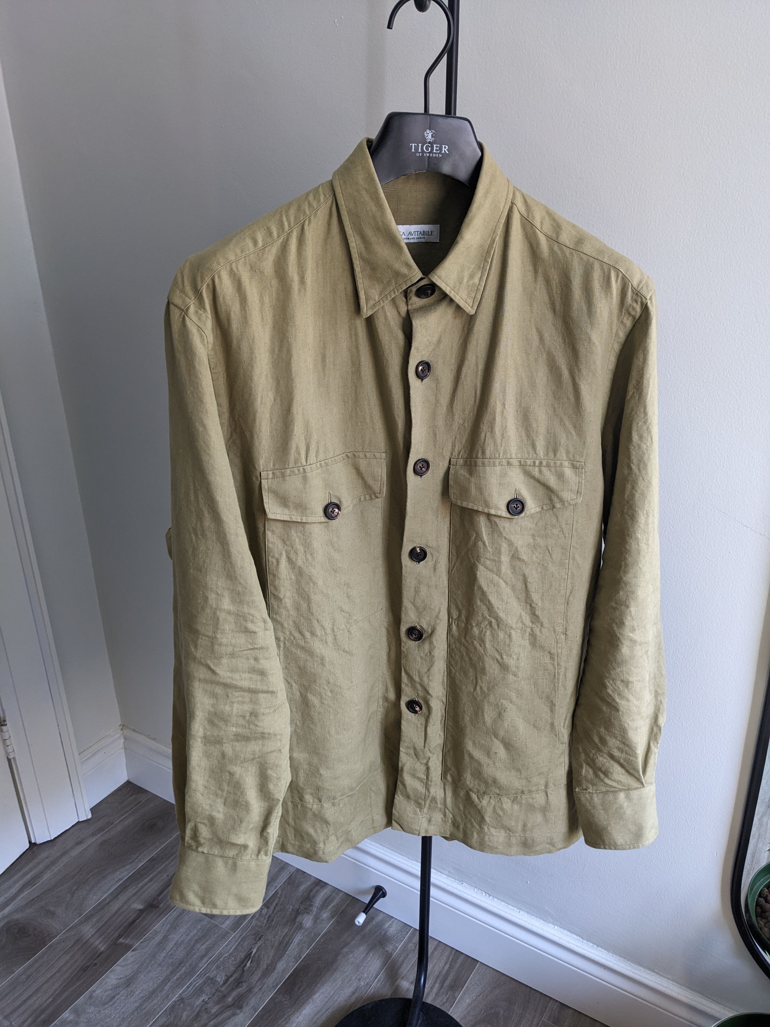 The Armoury Permanent Style Overshirt Olive Linen | Grailed