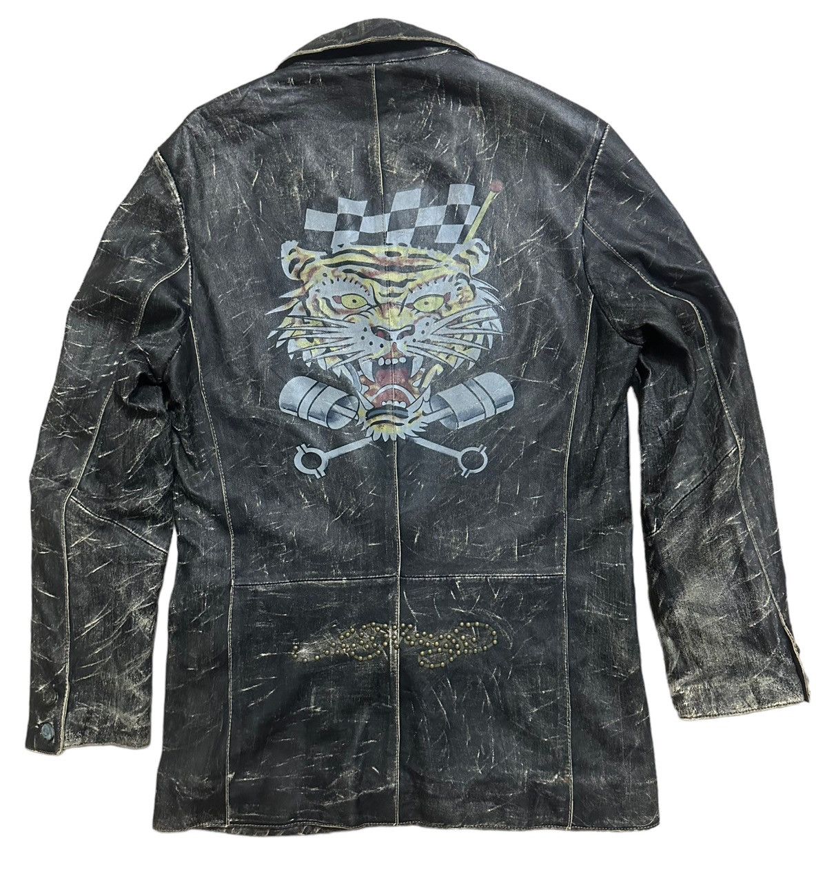 Christian Audigier × Ed Hardy × Leather Jacket Vintage ED HARDY Design ...