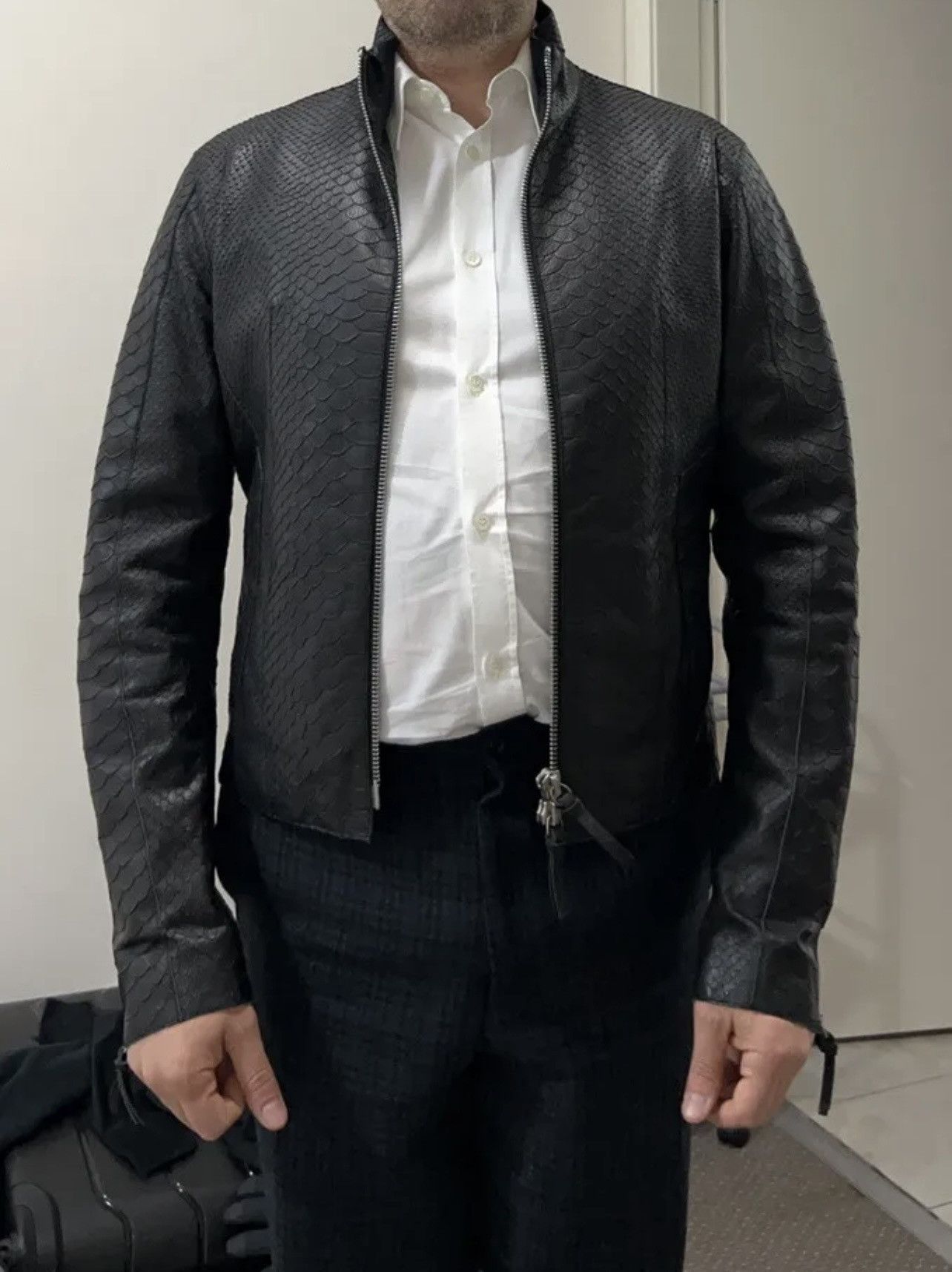 Emporio Armani Croc Embossed Leather Calf Jacket M 48 Black python ...