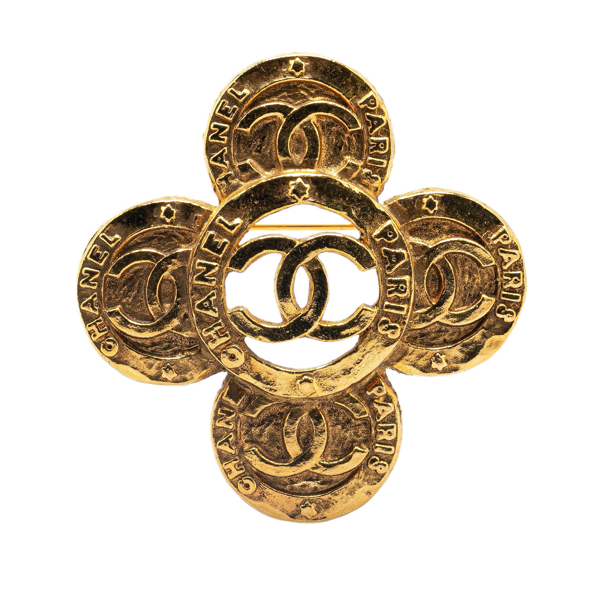 Chanel Chanel Gold Plated CC Clover Brooch | Grailed