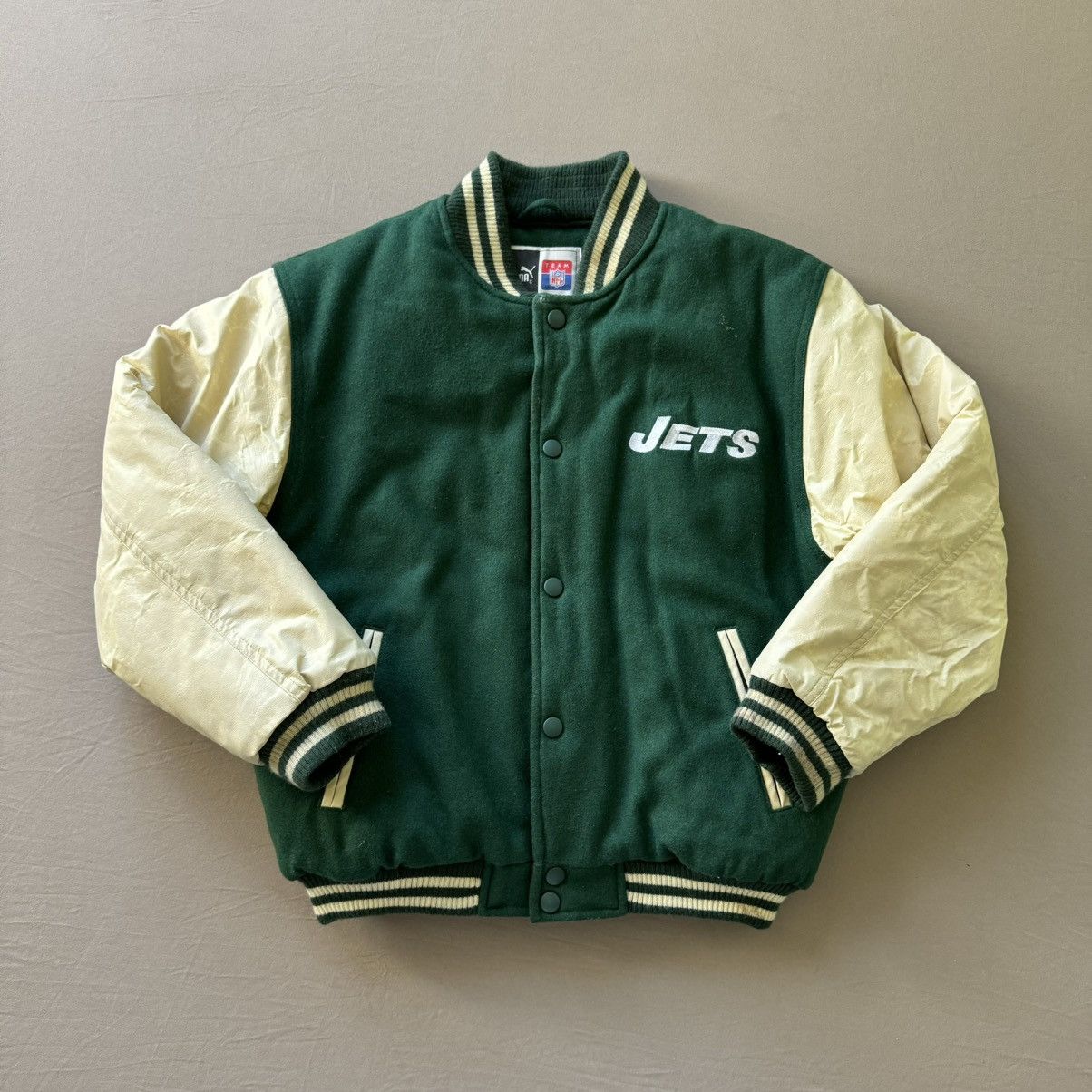 NFL × Puma × Vintage Vintage Puma Jets Varsity Bomber Jacket | Grailed