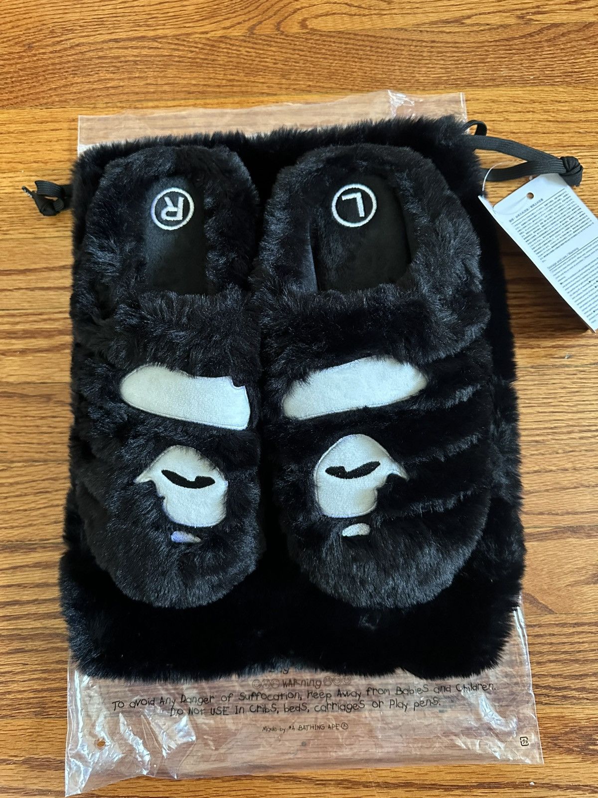 Bape × SUBU Bape X SUBU BIG APE HEAD PUFFER FURRY BLACK HOUSE SLIPPERS | Grailed
