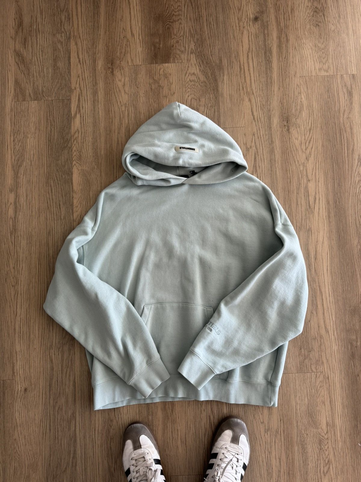 Vintage Fear of God Essentials Logo Pullover Hoodie in Mint | Grailed