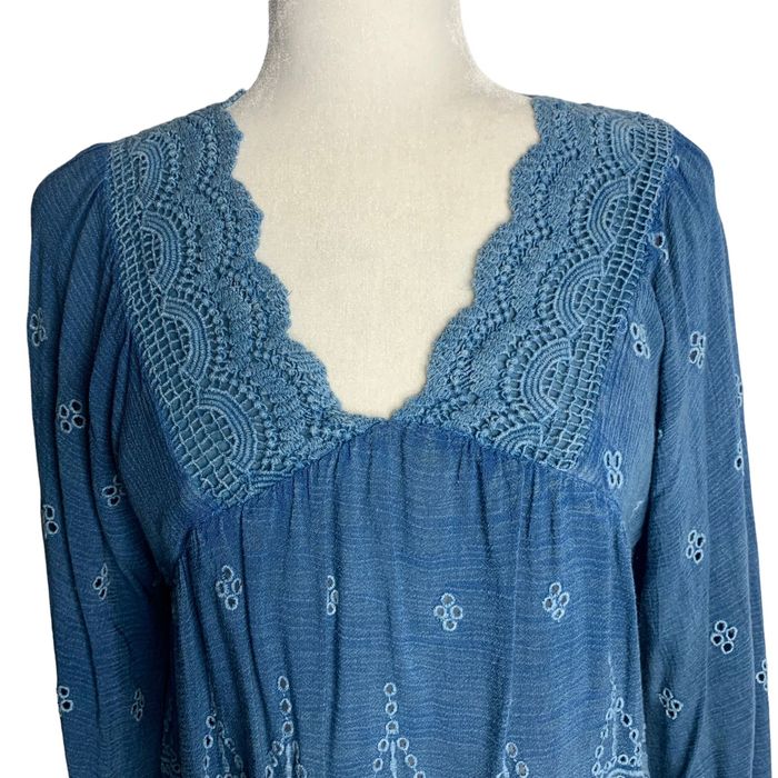 Rachel Zoe Rachel Zoe Embroidered Peasant Top S Blue Balloon Sleeve V N Grailed