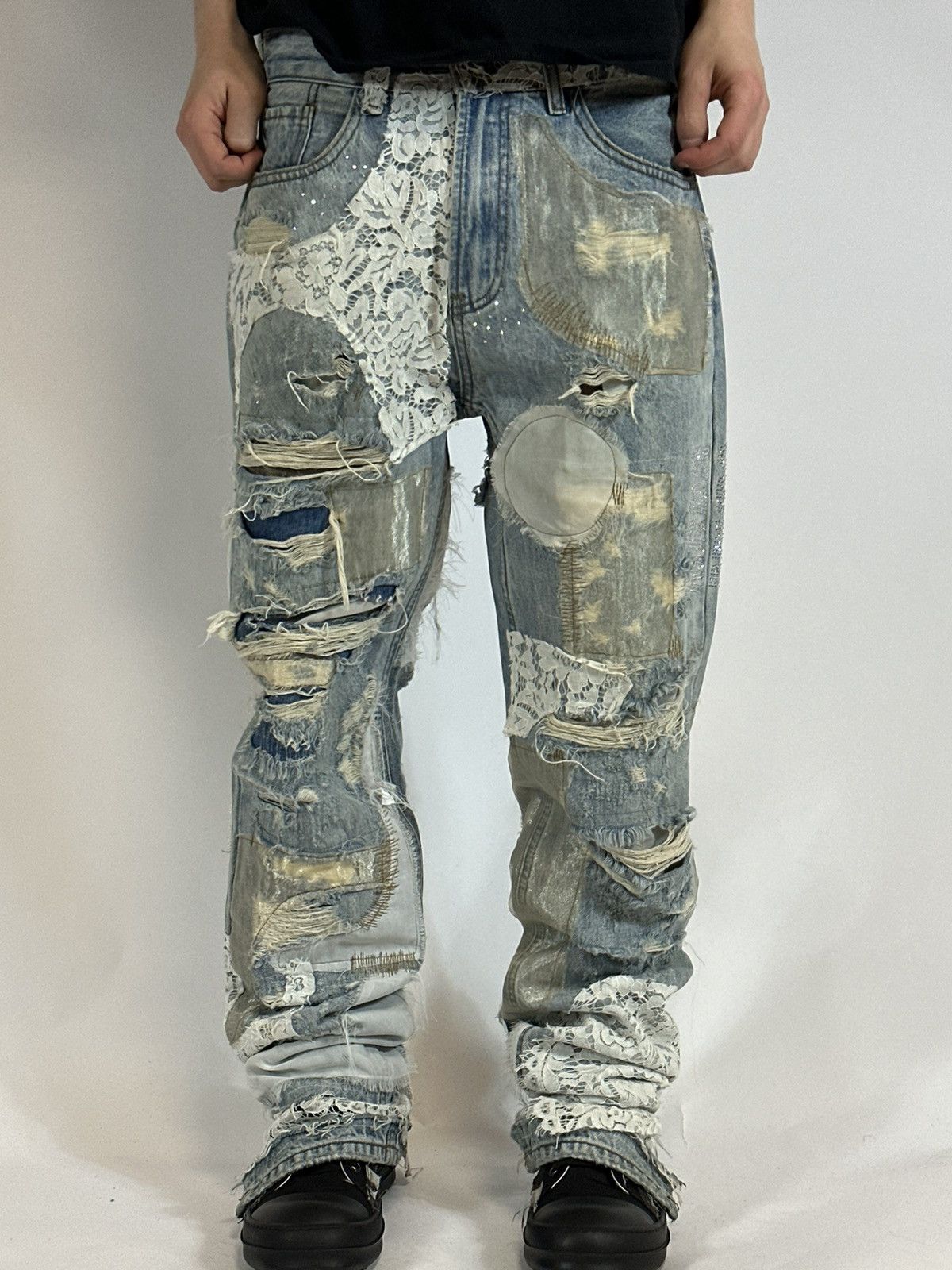 Who Decides War Who Decides War Blue Distressed Veil Patchwork Jeans ...