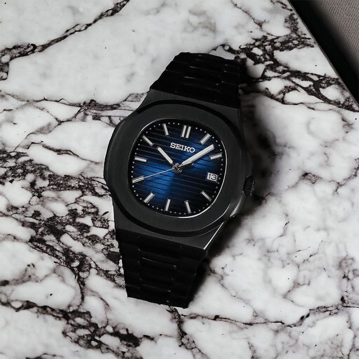 Seiko Seiko Mod NH35 Nautilus Black Watch Blue Dial Steel Watch | Grailed