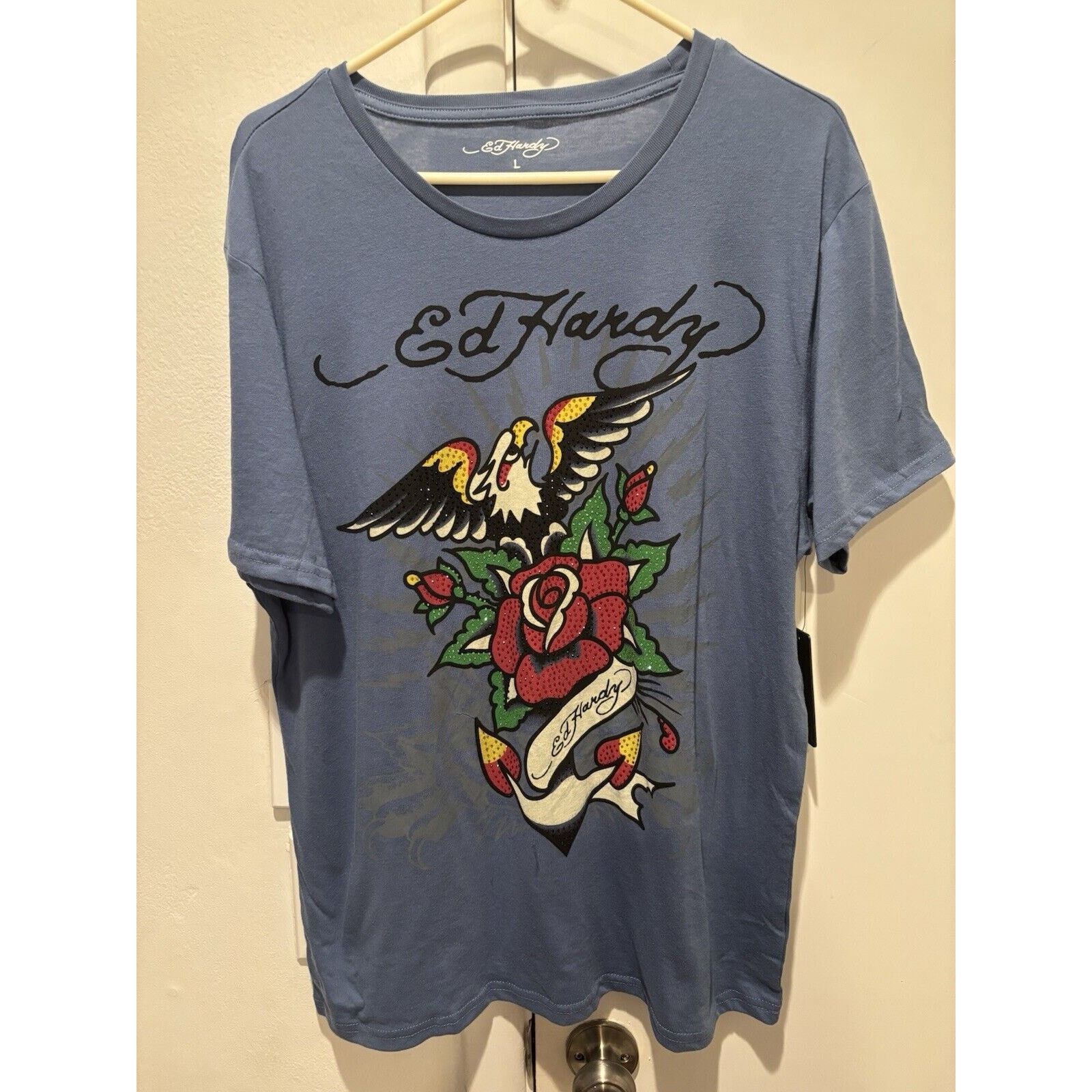 Ed Hardy Ed Hardy Y2k Eagle Shirt 2000s Crazy Graphic Size Large Blue ...