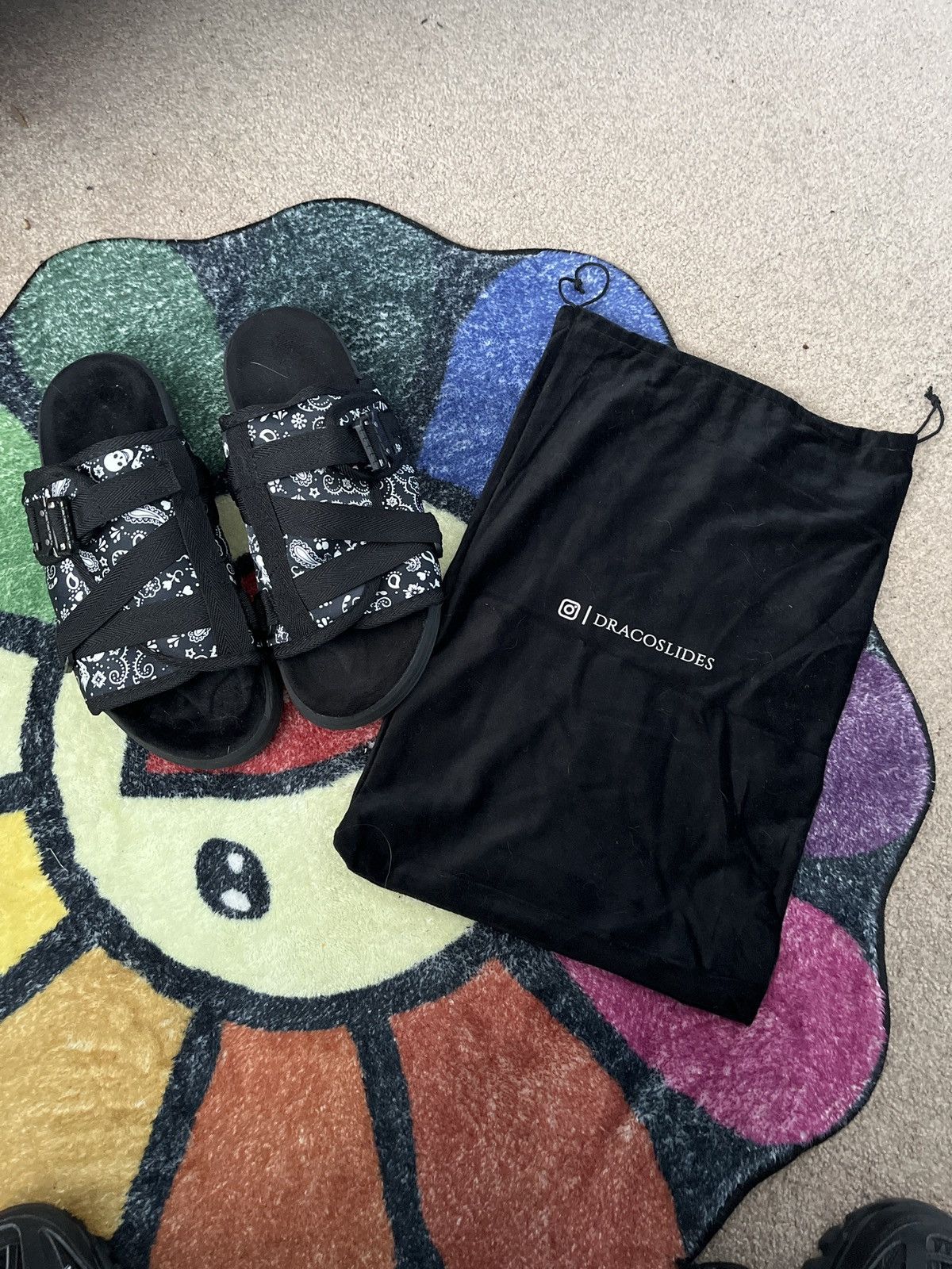 Designer Black paisley draco slides | Grailed