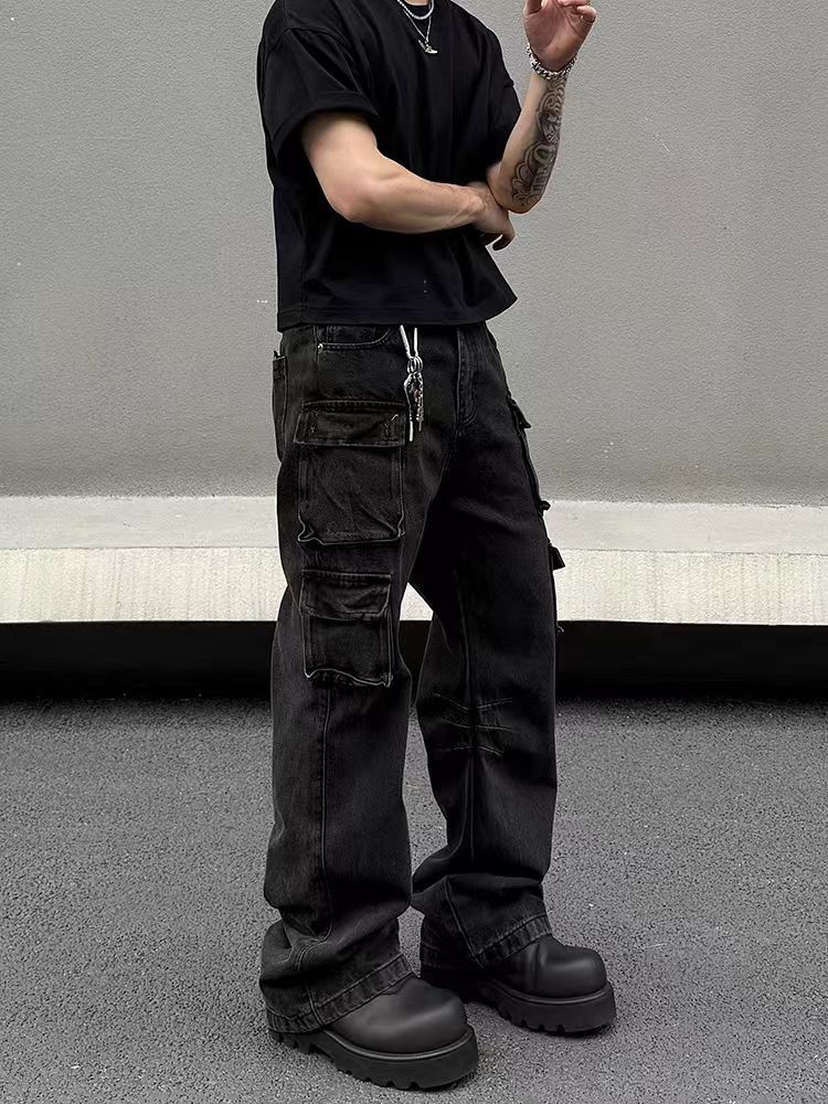 Japanese Brand × Jean × Streetwear High Street Black Washed Work Wide ...