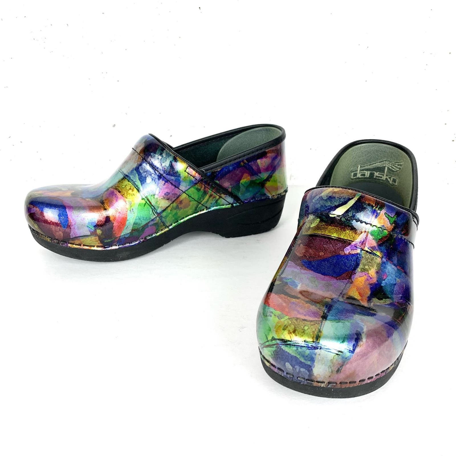 Dansko Dansko XP 2.0 Color Wash Patent Leather Clogs Rainbow Multi ...