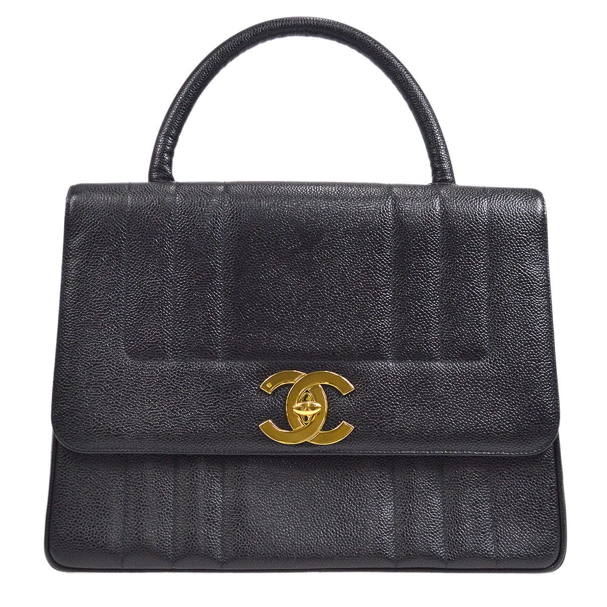 Chanel CHANEL 1994-1996 Border Vertical Flap Handbag Black Caviar 47770 ...