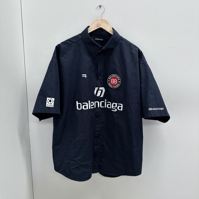 Balenciaga Balenciaga Soccer Logo Button Up Navy | Grailed