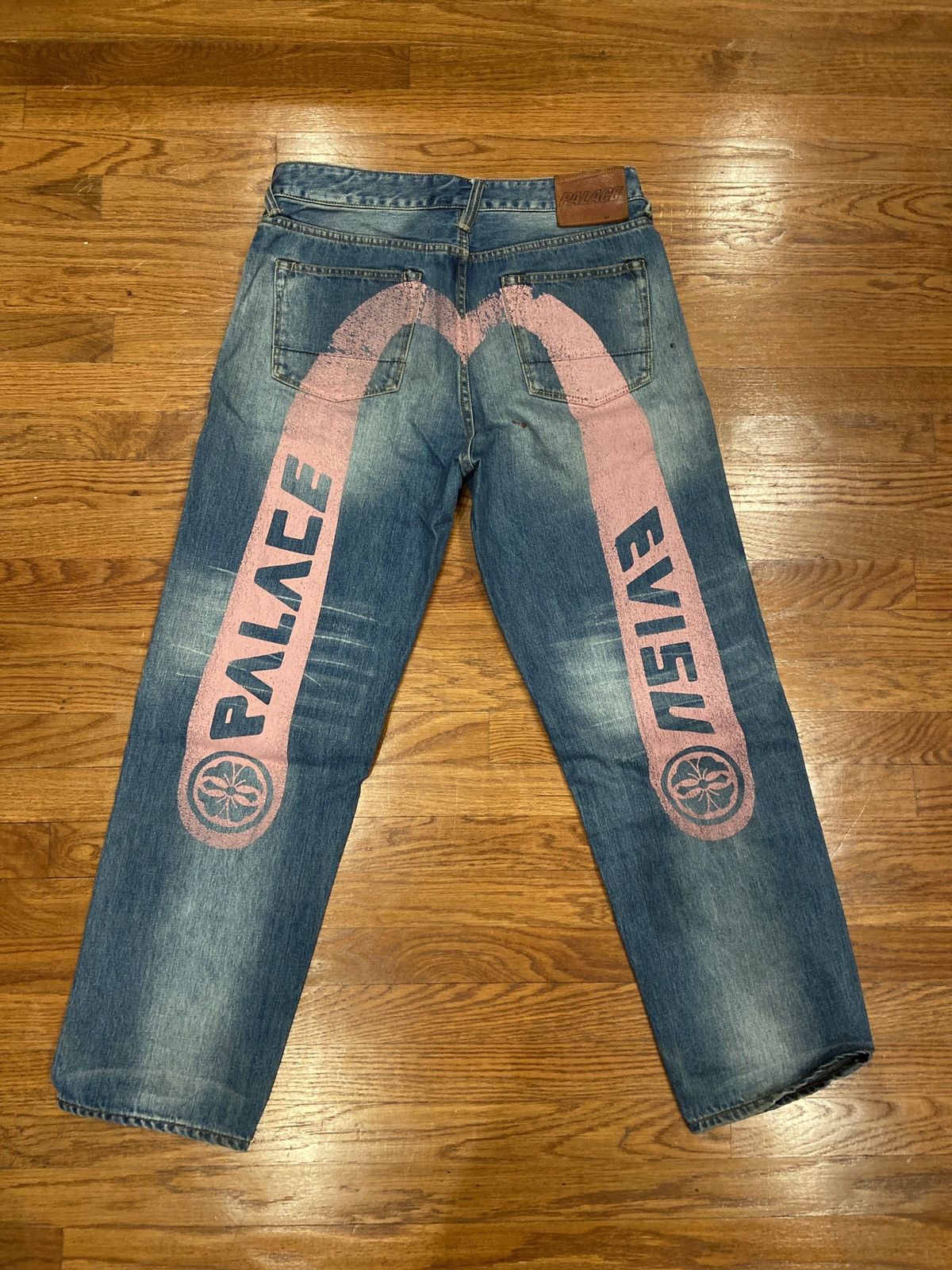 Evisu × Palace Palace x Evisu Pink Graphic Jeans | Grailed