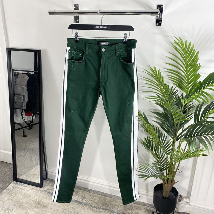 Amiri Amiri Track Stack Striped Skinny Fit Jeans In Green RRP £760 ...