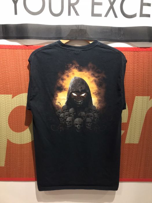 Vintage 2008 disturbed fire flame skull skeleton metal band promo | Grailed