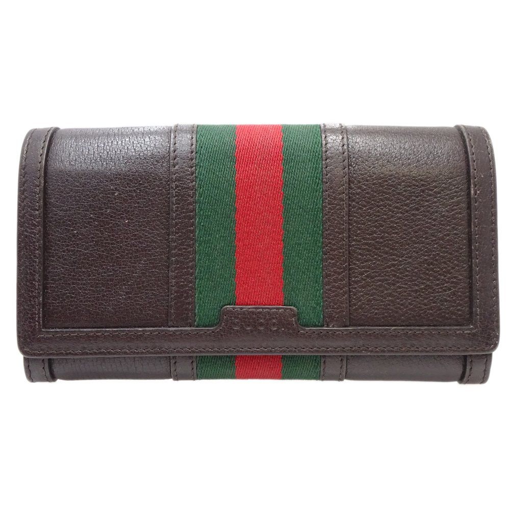 Gucci Gucci Long Wallet Bi-fold Sherry Line Webbing Leather Dark Brown ...