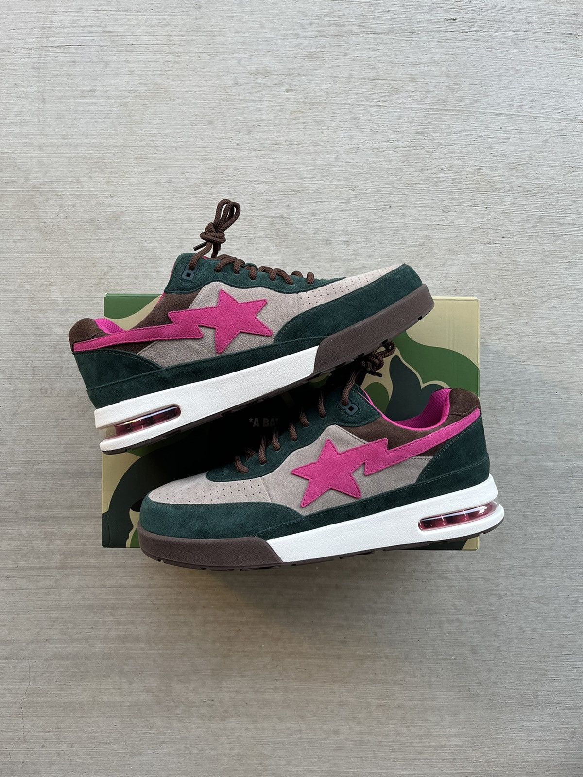 Bape Rare Bathing Ape Bape Roadsta Dark Teal Pink Lowtop Sneakers | Grailed