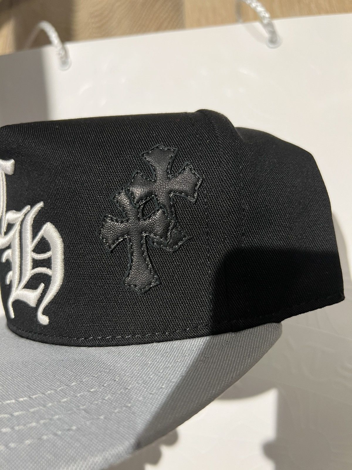 Chrome Hearts Chrome Hearts Grey Brim Black cross patch hat | Grailed