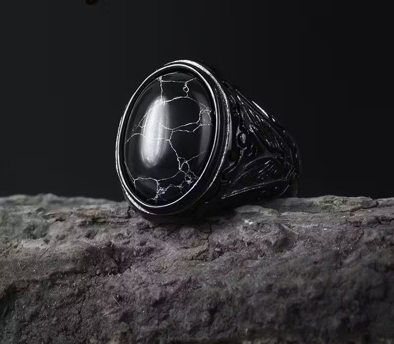 Streetwear Stainless Steel Jewelry Ring Men Black Stone Ring | Grailed