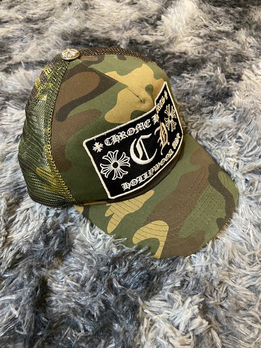 Chrome Hearts Chrome Hearts Trucker Hat Camo CH Hollywood USA SnapBack Cap | Grailed