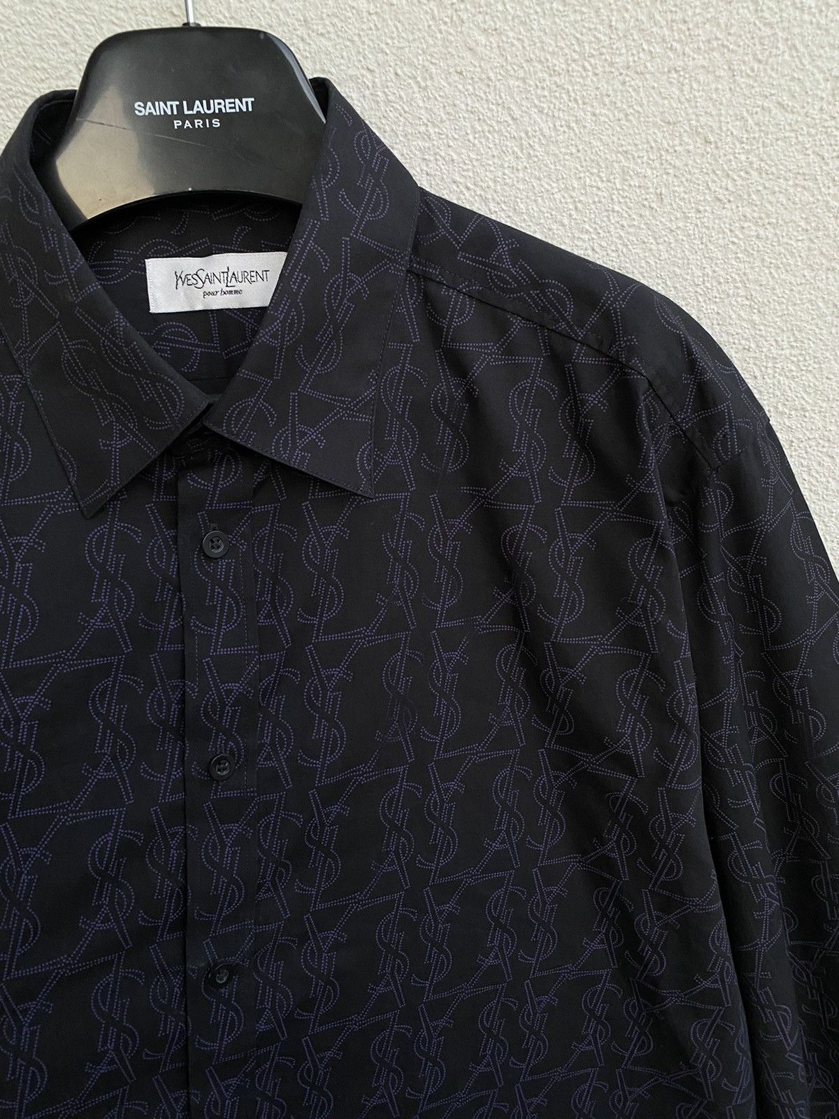Vintage × Yves Saint Laurent Monogram YSL Shirt Black Yves Saint ...