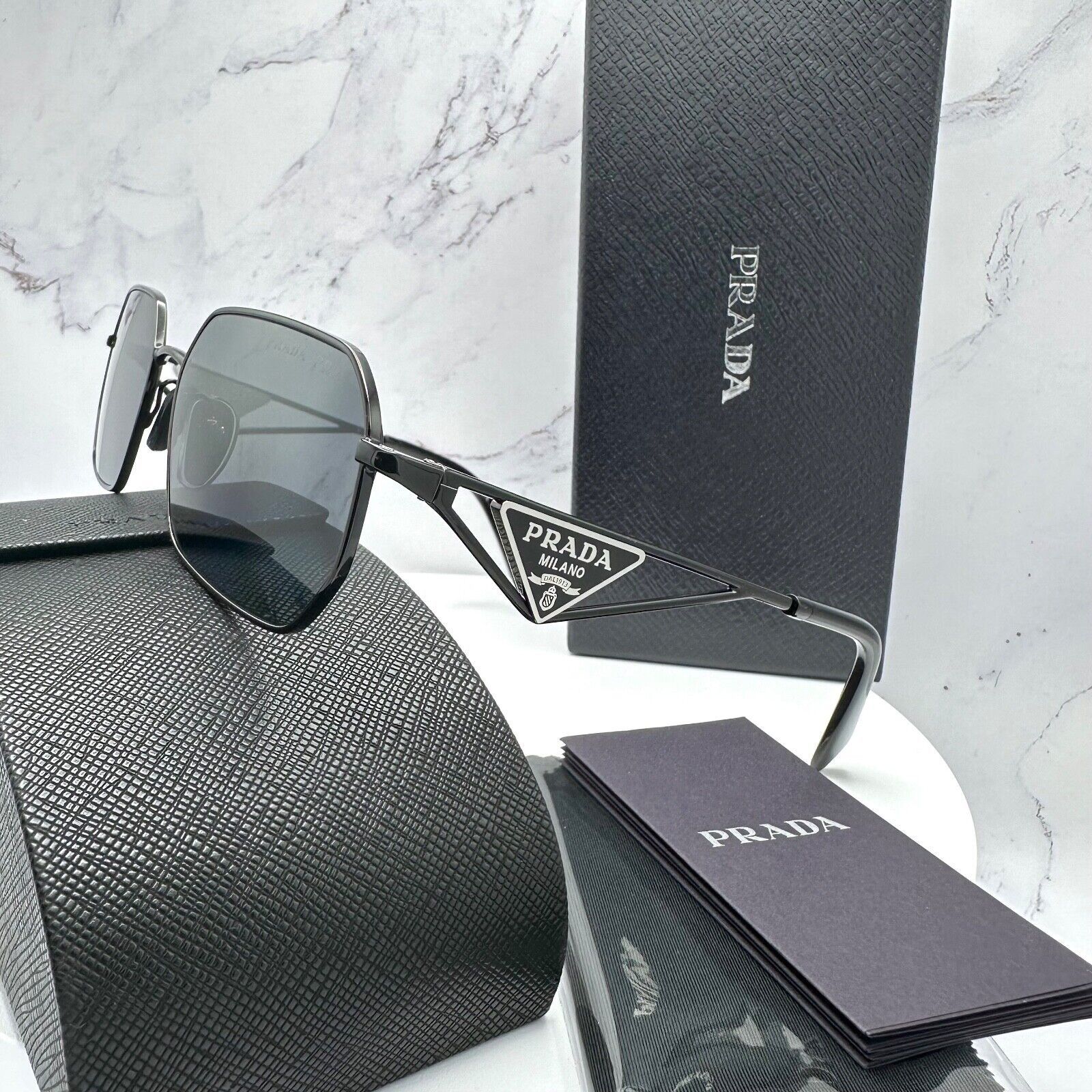 Prada Prada Sunglasses Men Black Polarized Metal Triangle Logo | Grailed
