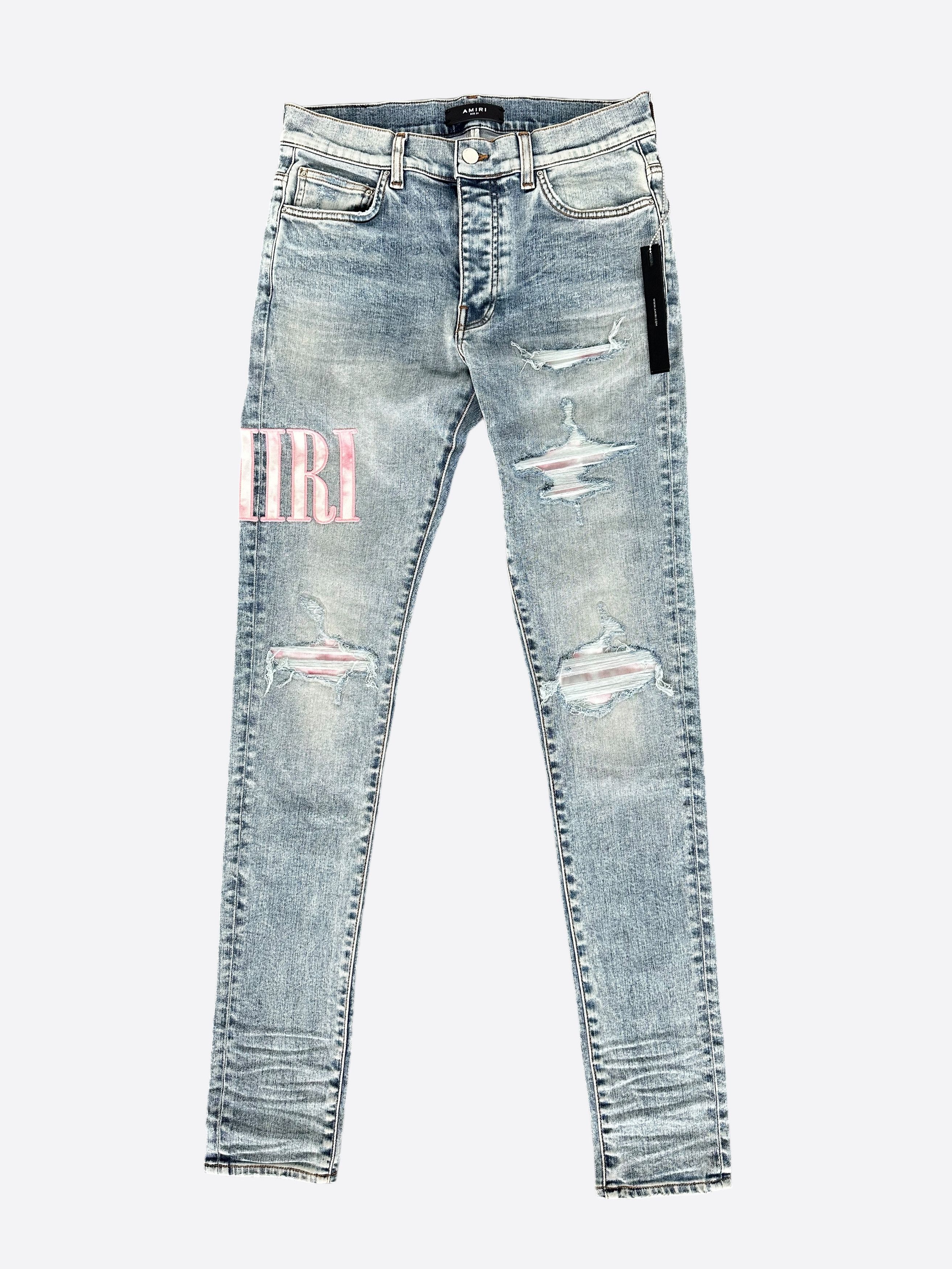 Amiri Amiri Stone Indigo Pink Tie-Dye Core Applique Logo Jeans | Grailed