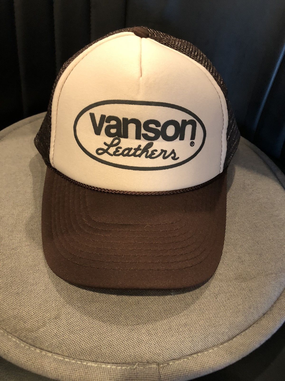 Vanson Leathers White and Brown logo trucker hat | Grailed