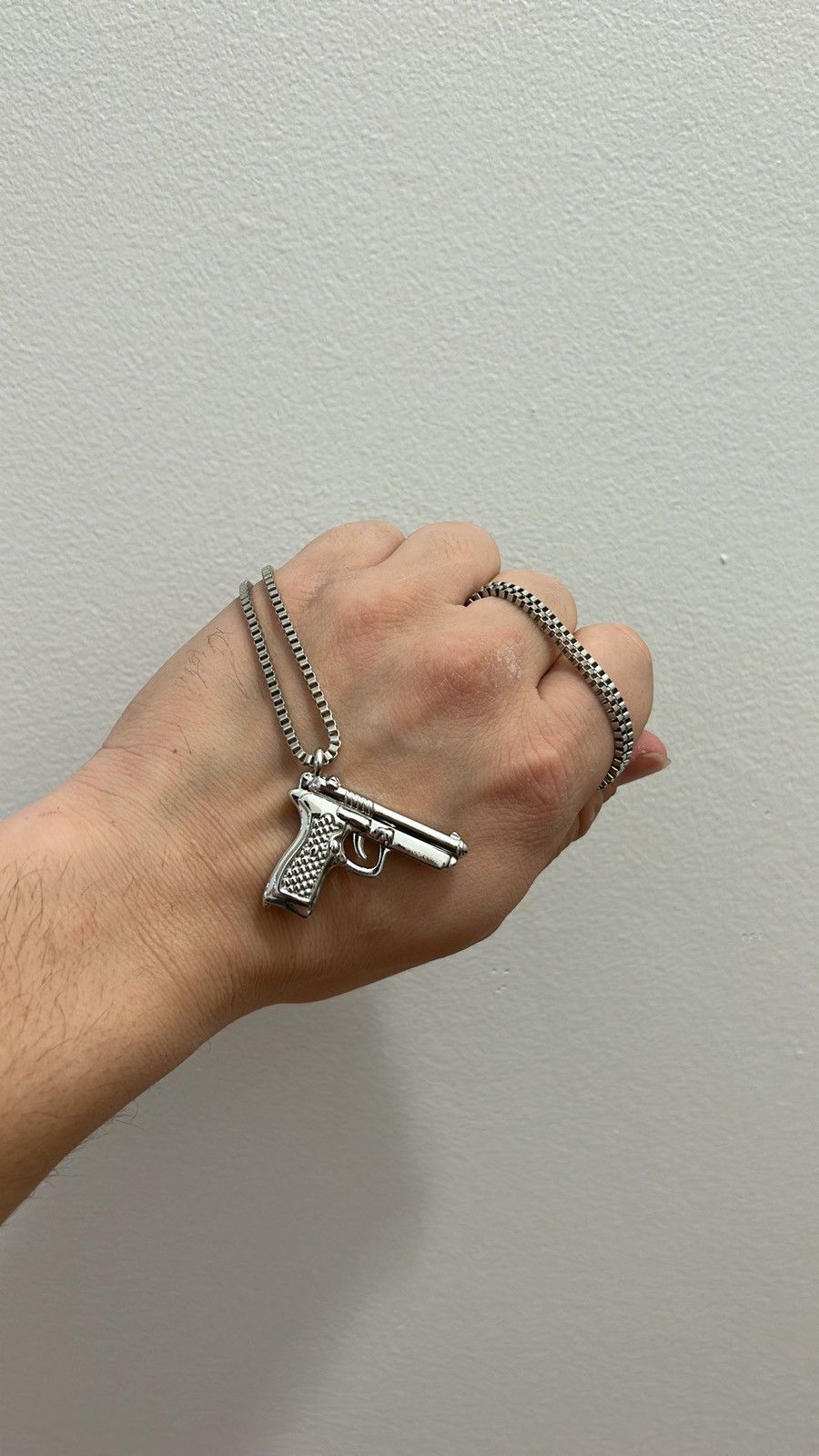 Avant Garde × Streetwear × Vintage y2k silver mini uzi Glock necklace ...