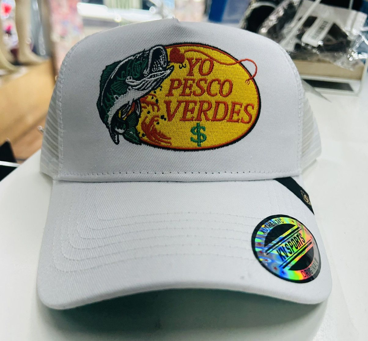 Streetwear × Vintage Yo Pesco Verdes Bass White Adjustable Pro Trucker ...