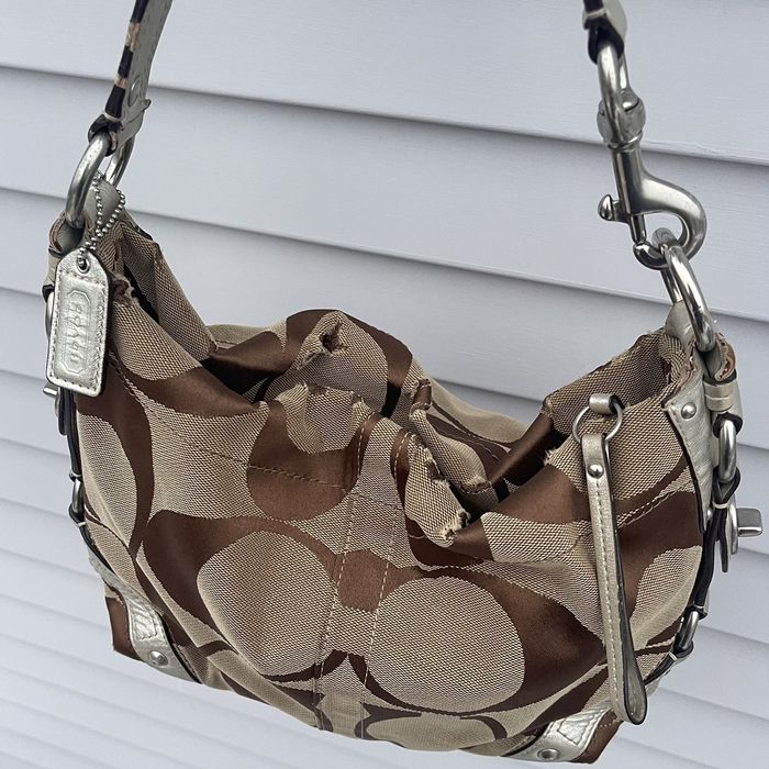 Vintage vintage coach carly signature canvas and leather carly hobo ...