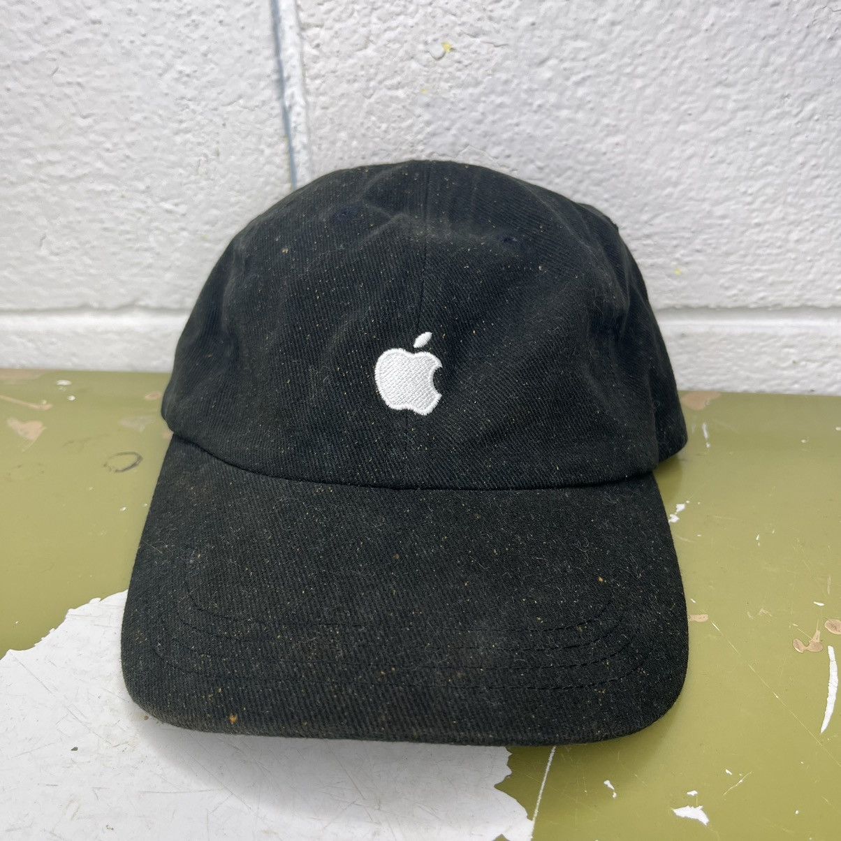 Apple × Vintage Apple Bleach Splattered Distressed Logo Strapback Hat ...
