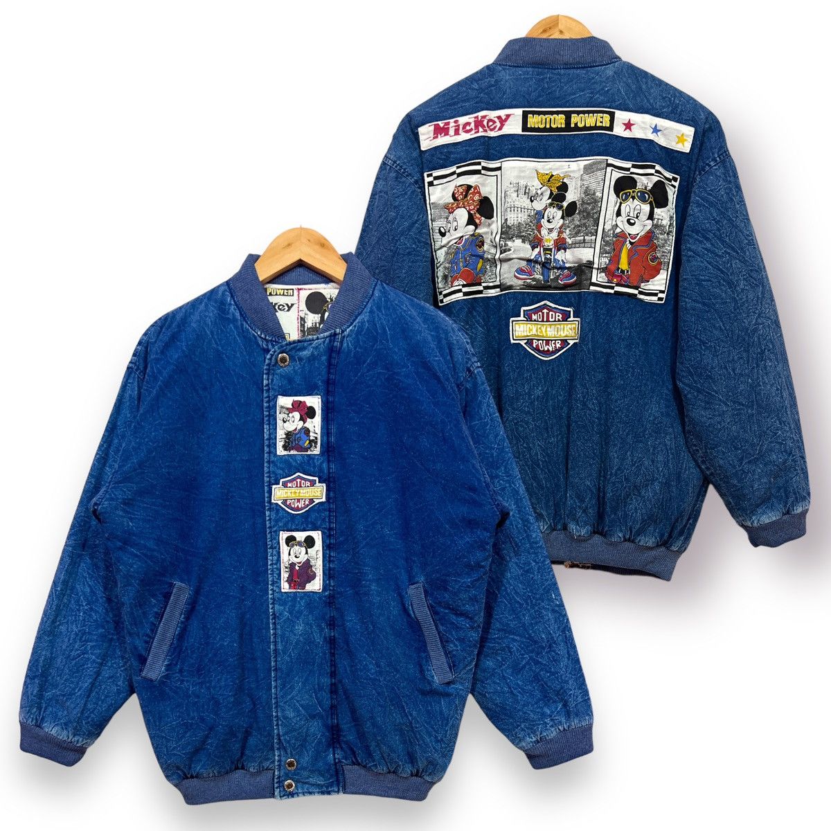 Mickey Mouse 🔥 VTG 80s REVERSIBLE MICKEY MOTOR POWER DENIM BOMBER | Grailed