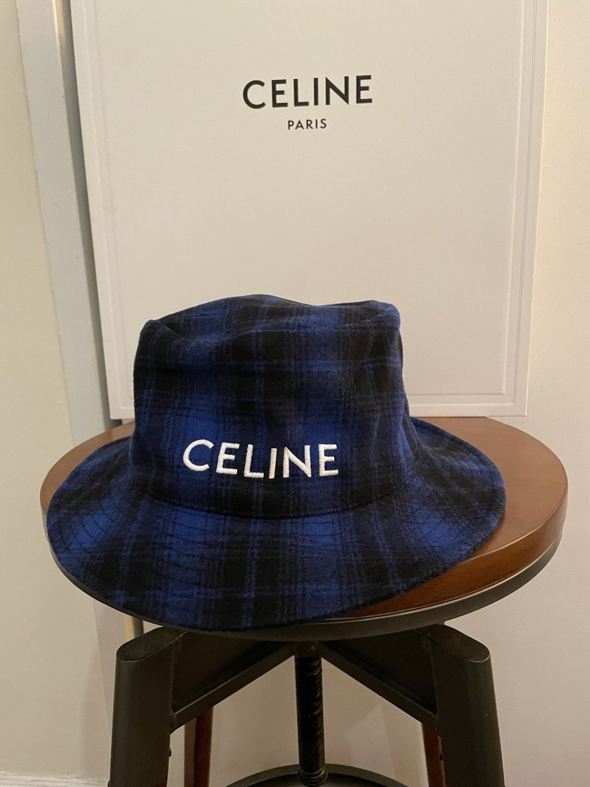 Celine Celine Blue Plaid Bucket Hat | Grailed