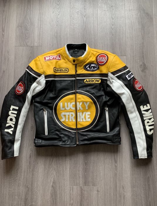 Vintage Vintage 90's Lucky Strike Leather Racing Moto Jacket Rare | Grailed