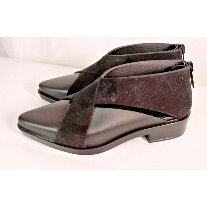Melissa Melissa Black Flocked Rubber Felt Booties Women’s Size 7 Poi ...