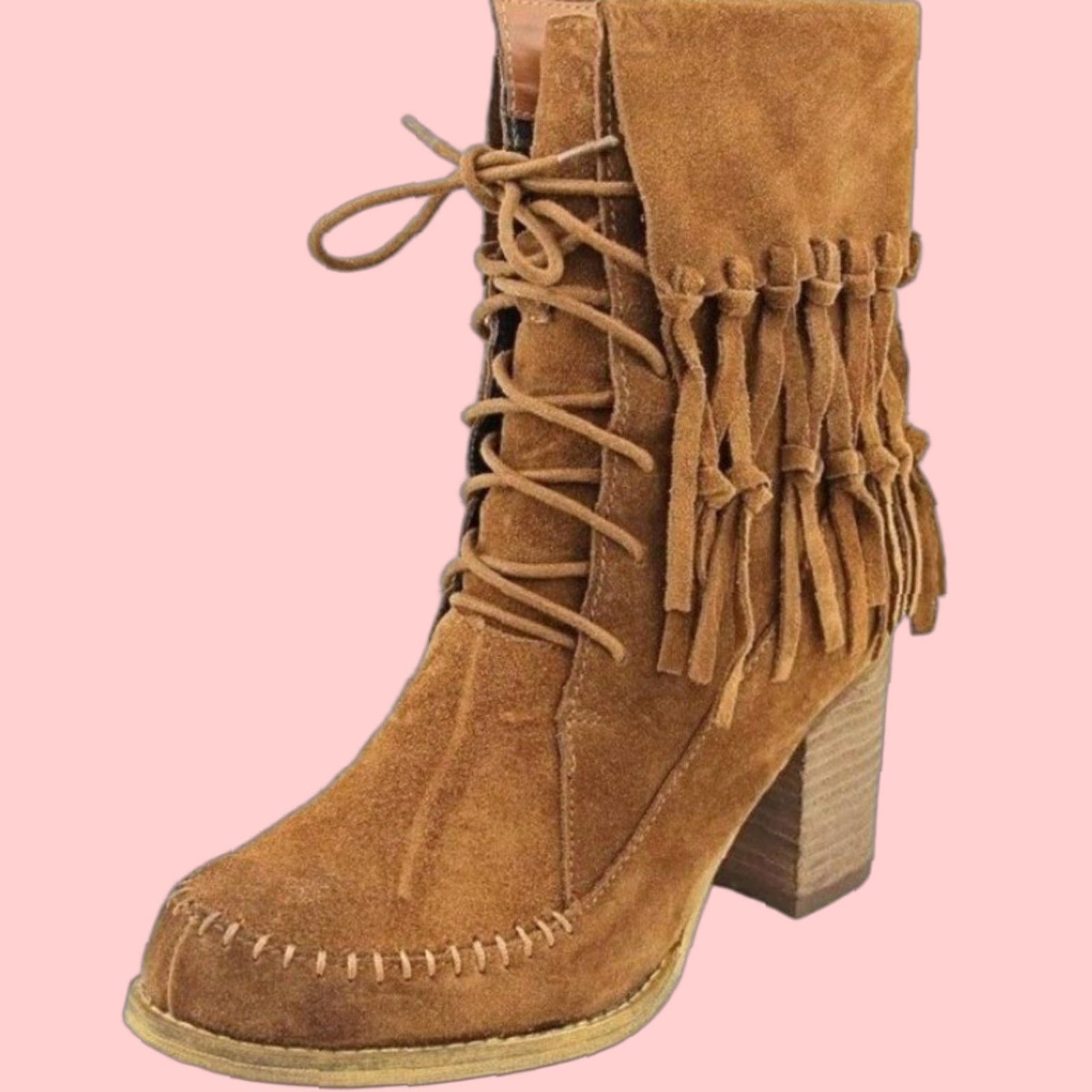 Vintage Sbicca Womens Wagon Brown Suede Lace-Up Foldover Fringe Ankle ...