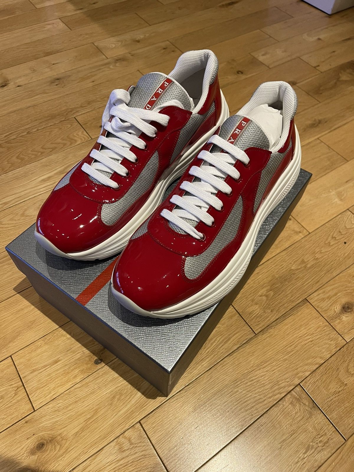 Prada Prada America Cup Patent Red Sneaker | Grailed