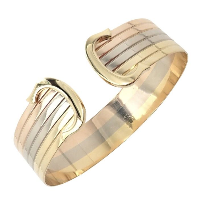 Cartier 18k Tri-Color Gold Double C Wide Cuff Bangle Bracelet | Grailed