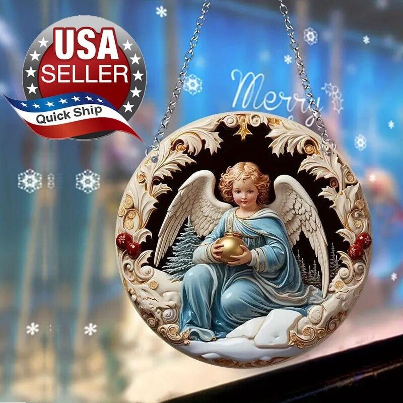 Other 3D Look Blessing Angel Round Acrylic Hanging Christmas Décor ...