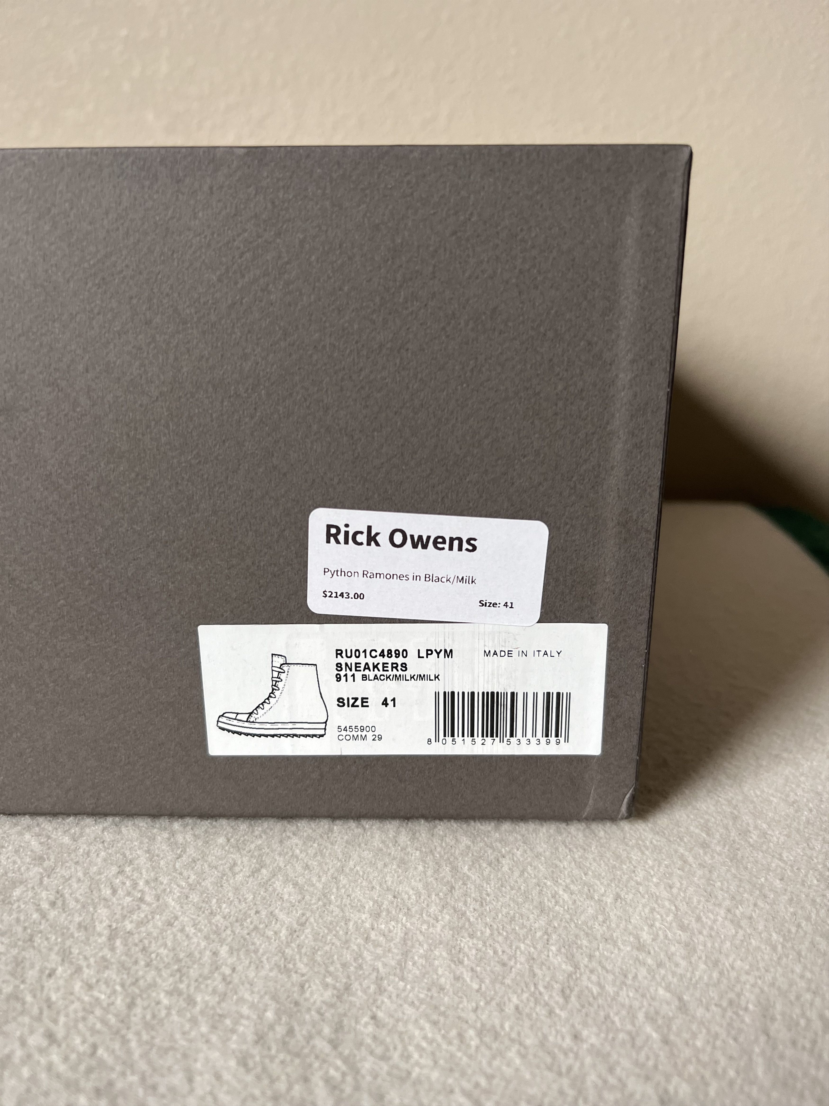 Rick Owens Rick Owens Python Leather Ramones Hi in Black | Grailed