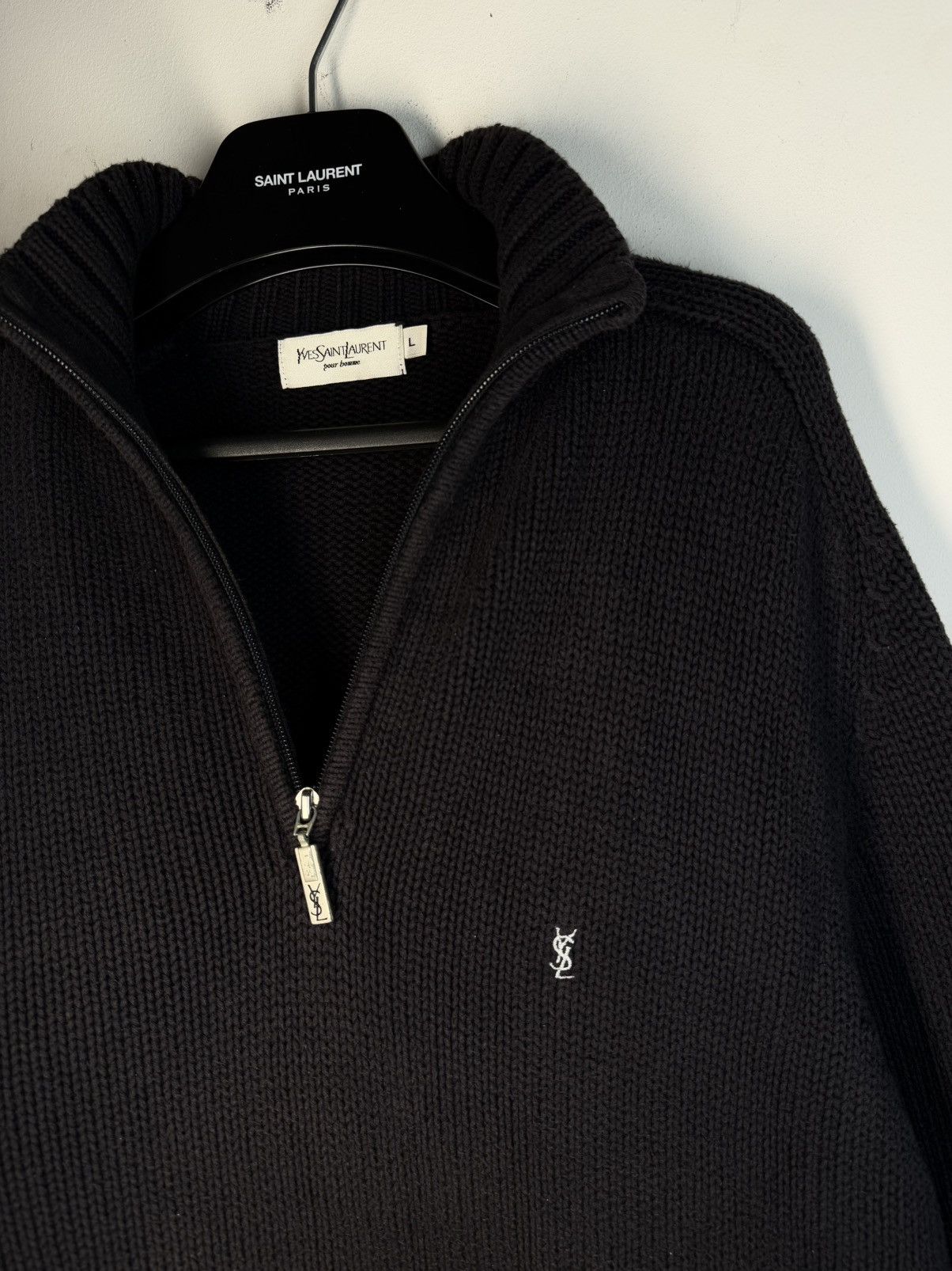 Yves Saint Laurent Heavy YSL Sweater Knit Zip Black Thick | Grailed