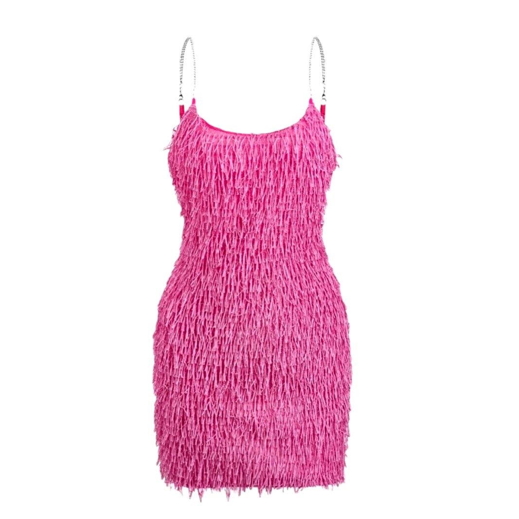 Other Micas Fringe Texture Chain Slip Party Evening Mini Dress | Grailed