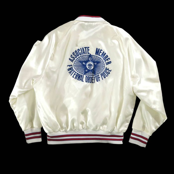 Vintage 80s Fraternal Order of Police White Satin Baseball Jacket L ...