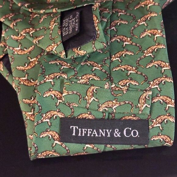 Vintage Tiffany and Co.Lizard Tie 100% All Silk Green Retro Vintage ...
