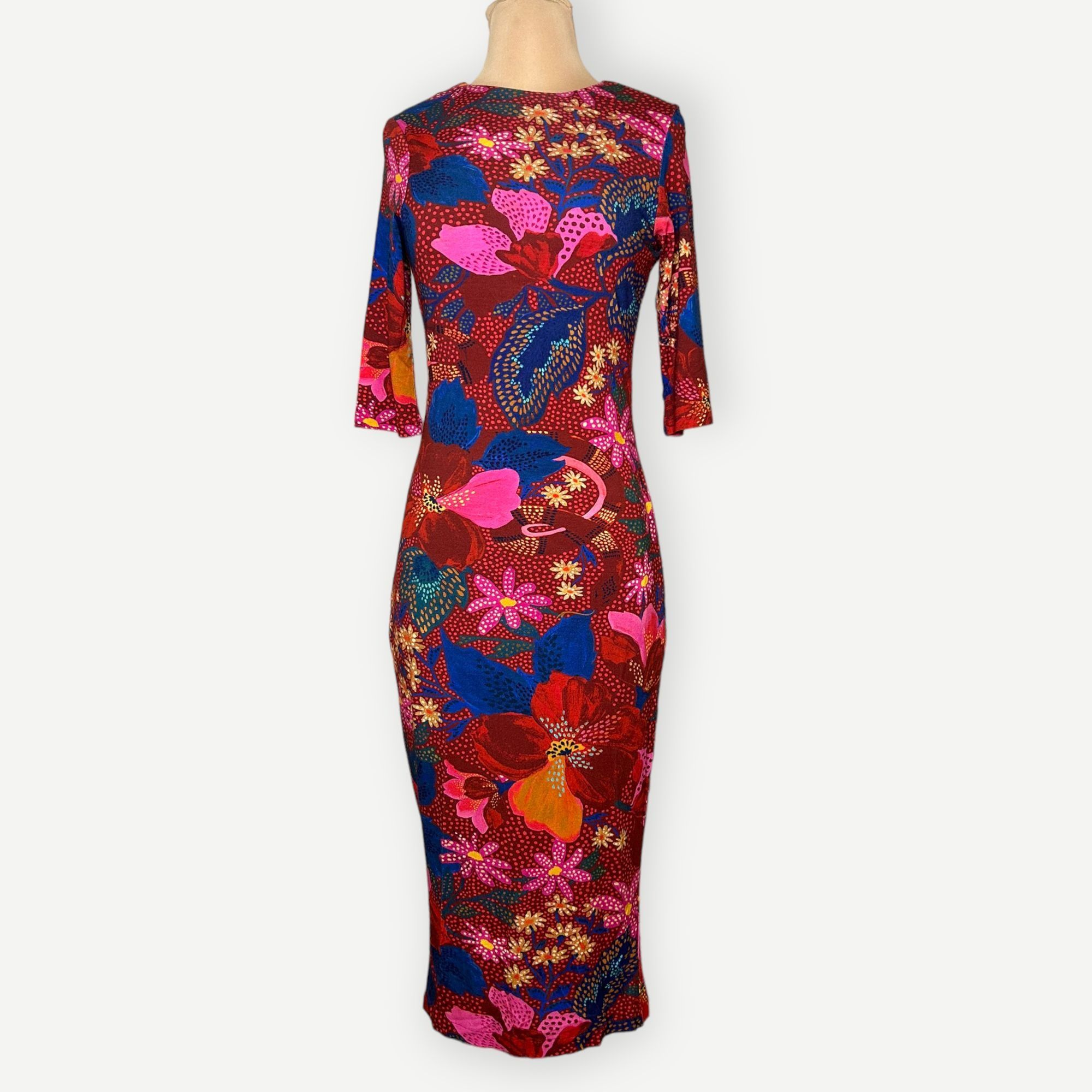 Farm Rio FARM Rio Snake Garden Red Floral Dress M Jersey Burgundy Pin ...