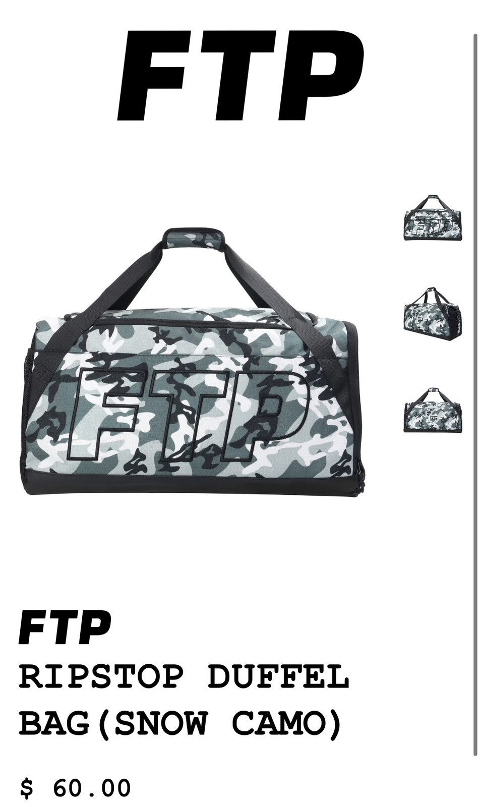 Fuck The Population FTP DUFFEL BAG SNOW CAMO | Grailed
