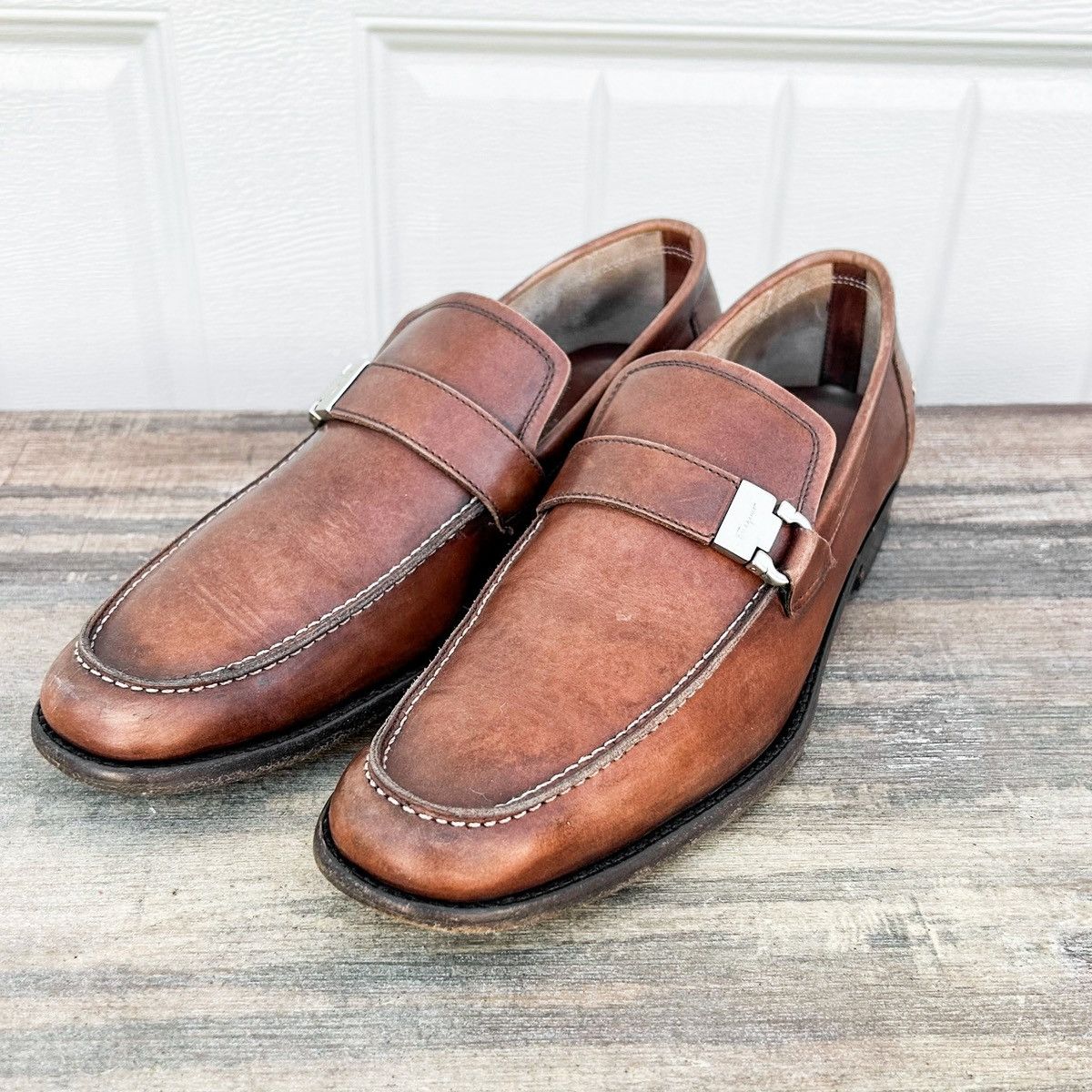 Designer × Luxury × Salvatore Ferragamo Ferragamo Leather Loafers - Mens 7.5D - Brown -Made in ...