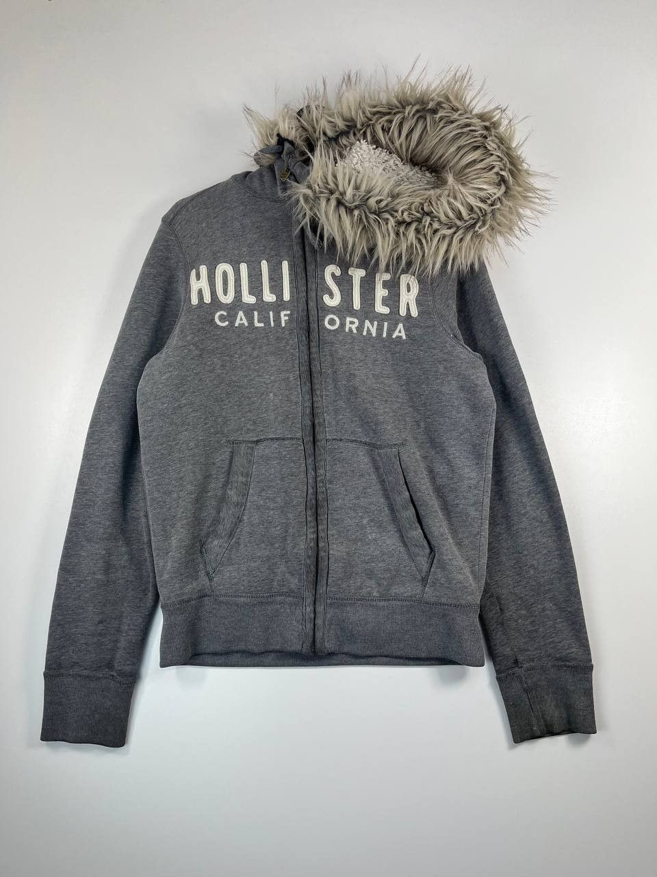 Hollister Hollister Sherpa Lined Hoodie Grey Faux Fur Hood Zip Up M ...